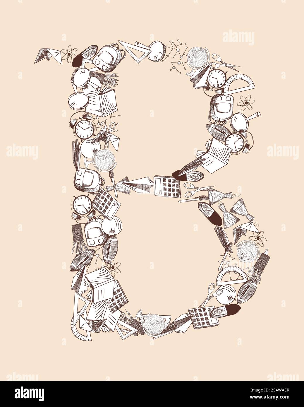Hand drawn alphabet letter with education theme. EPS 10 vector ...