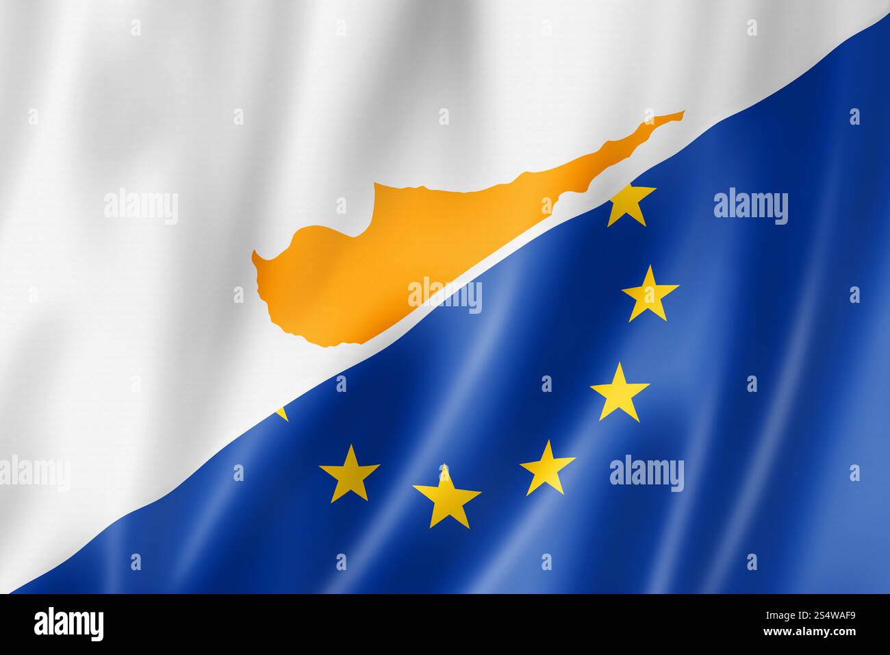 Mixed Cyprus and european Union flag, three dimensional render ...