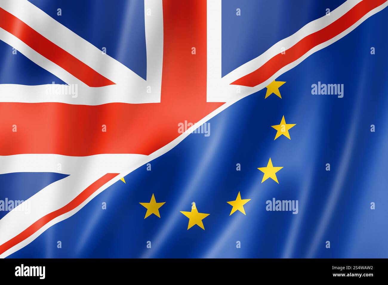 Mixed British and european Union flag, three dimensional render ...