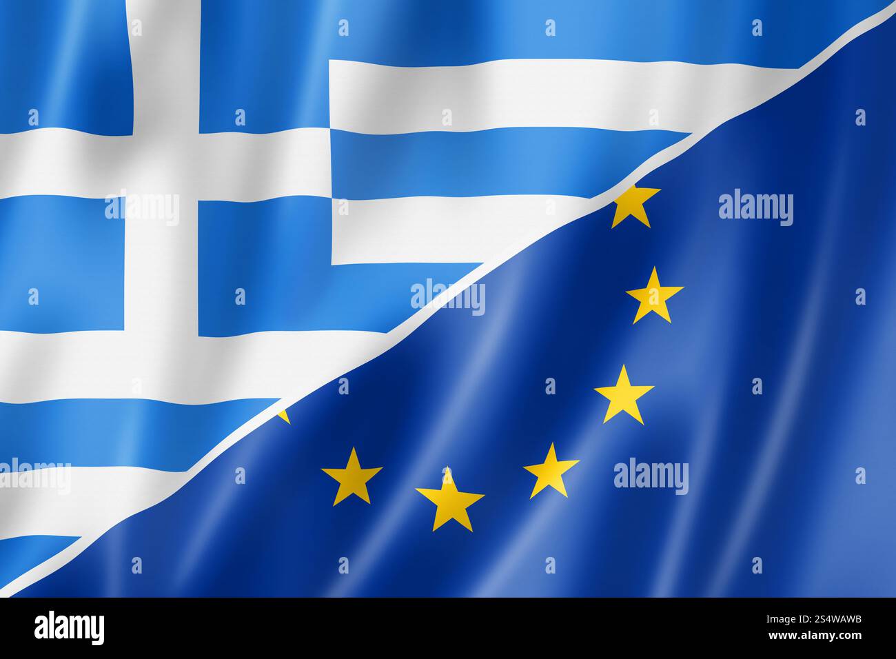 Mixed Greek and european Union flag, three dimensional render ...