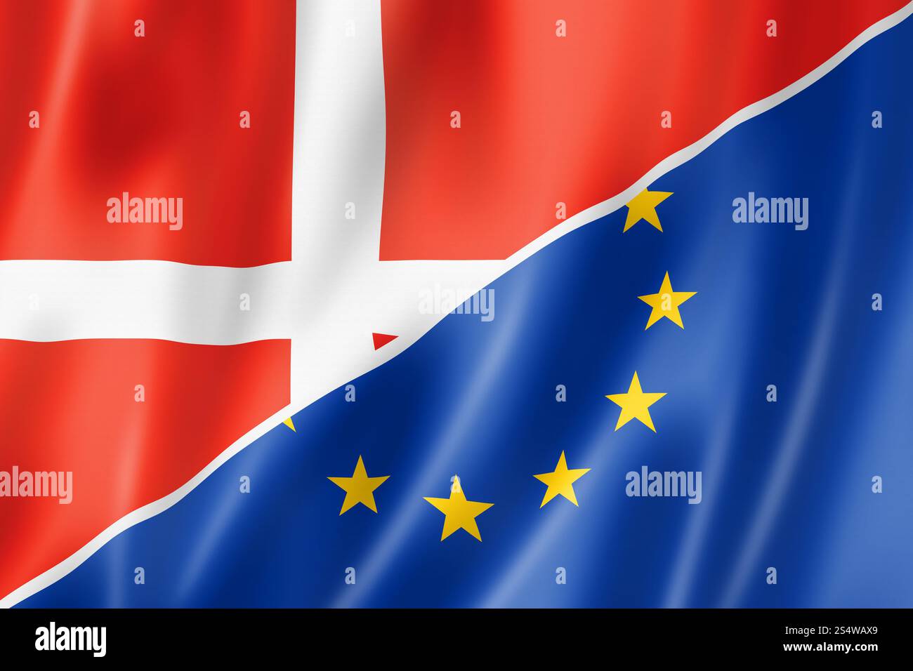 Mixed Danish and european Union flag, three dimensional render ...