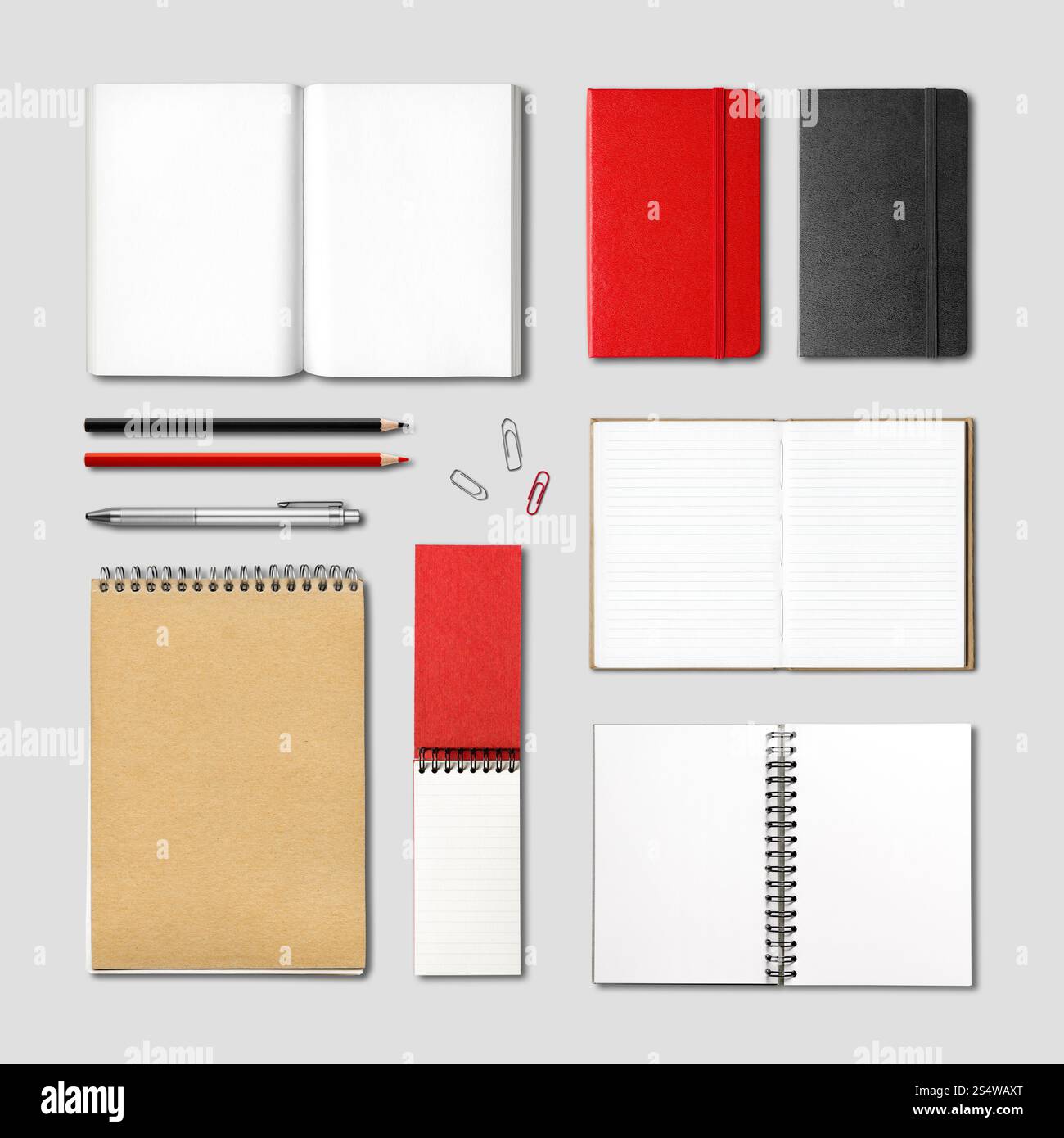 stationery books and notebooks mockup template isolated on grey ...