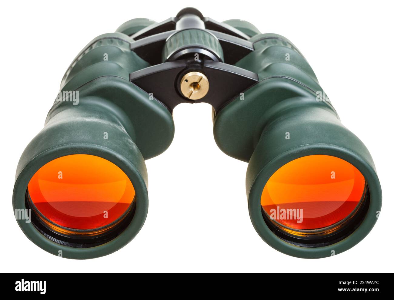 green field binoculars with orange glasses isolated on white background ...