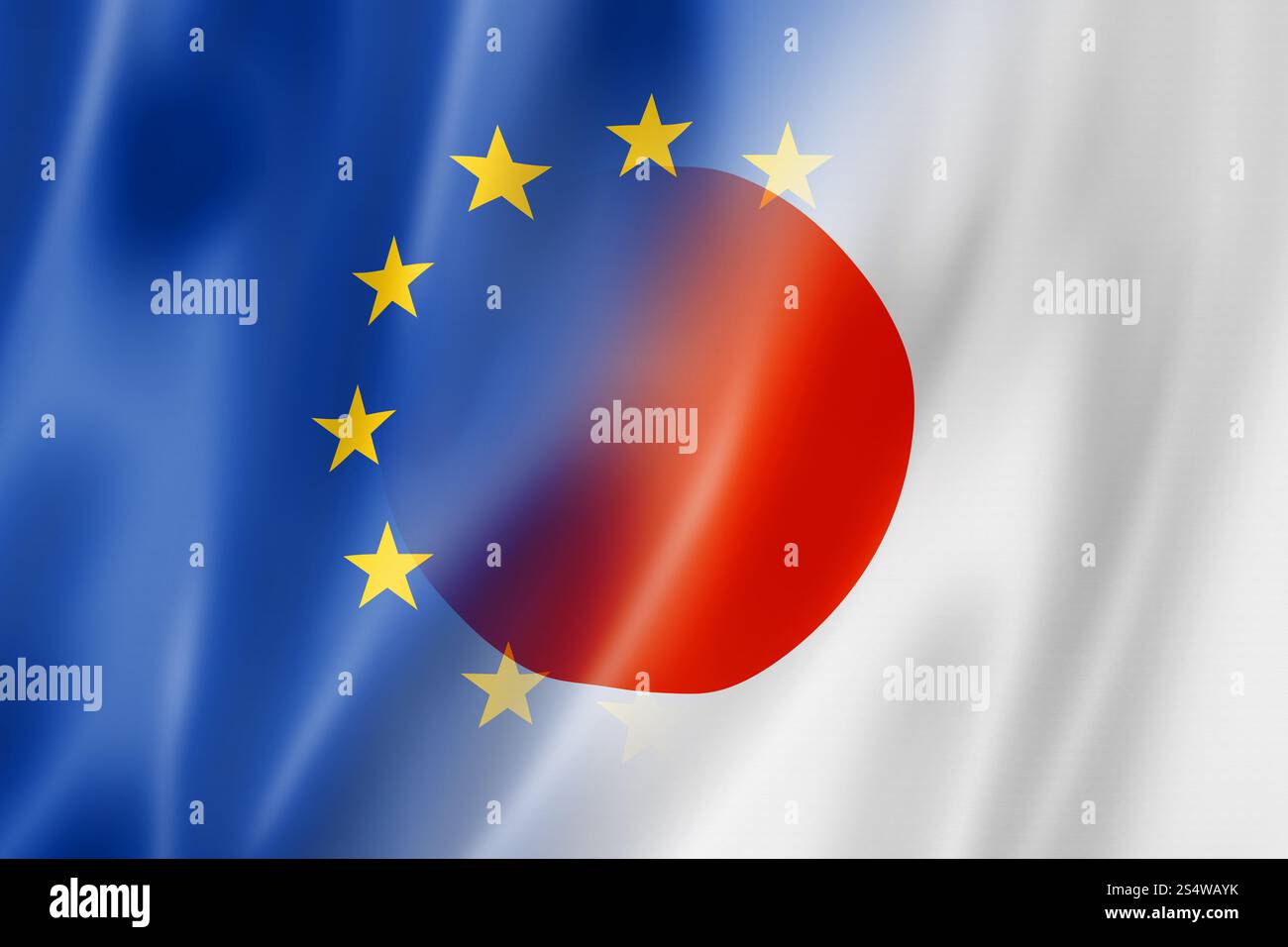 Mixed Europe and Japan flag, three dimensional render, illustration ...