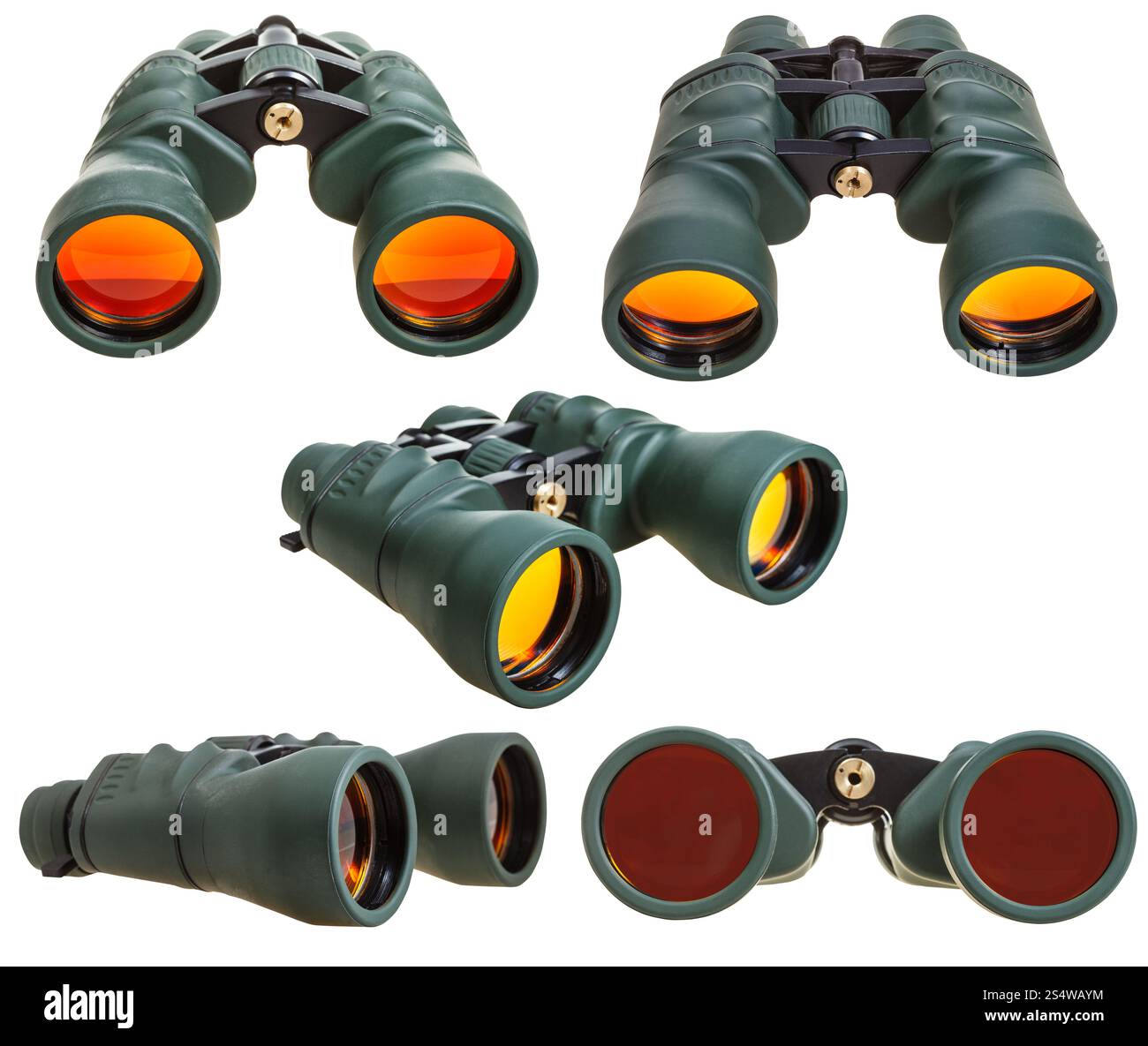 set from green field binoculars isolated on white background Stock ...