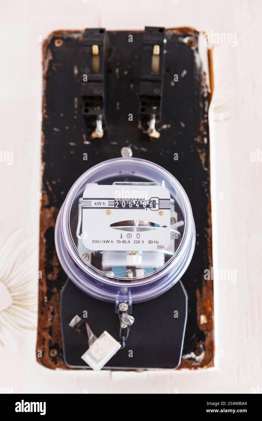electricity supply meter on wall of room in country house Stock Photo ...