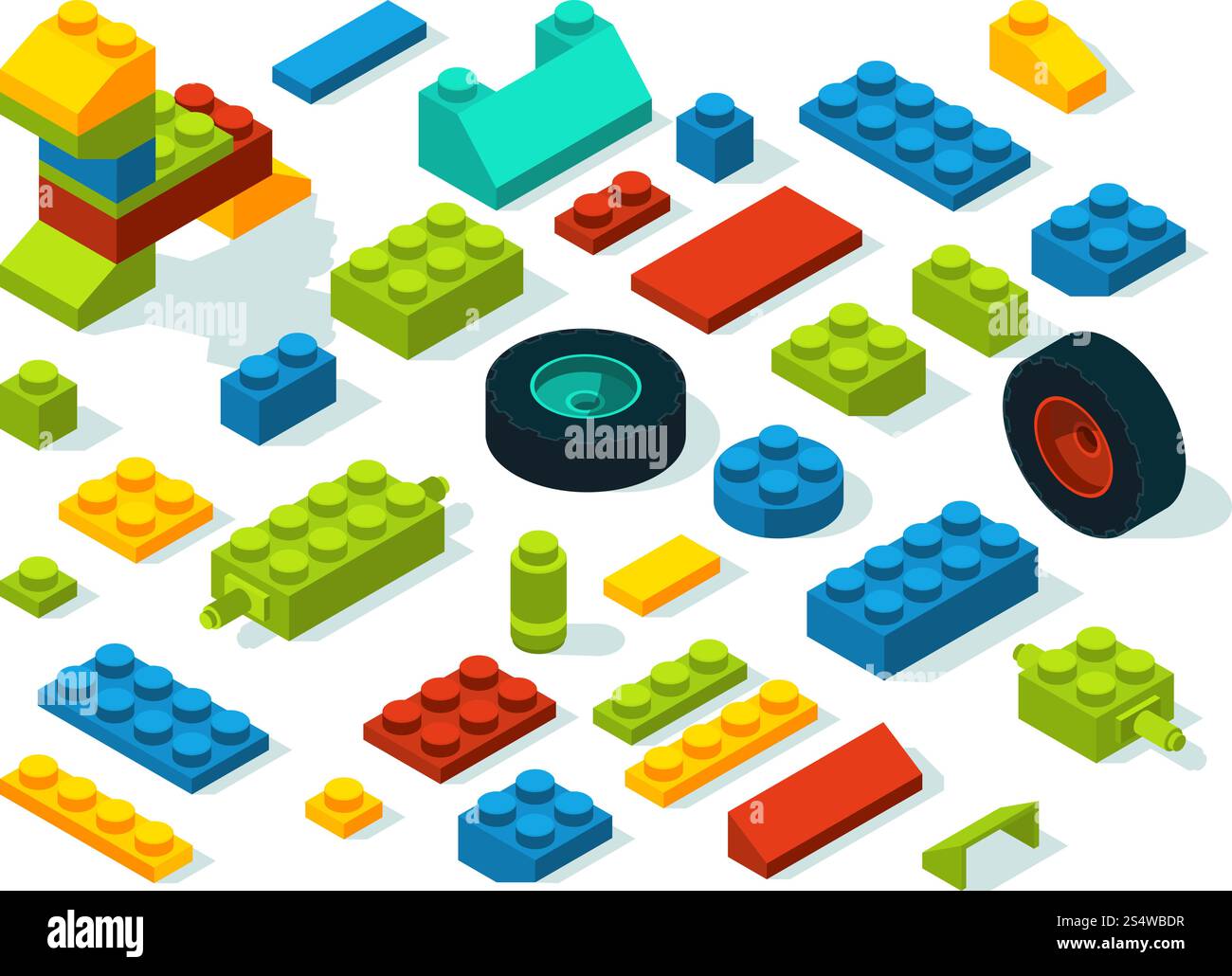 Plastic constructor isometric bricks isolate on white. Vector toy ...