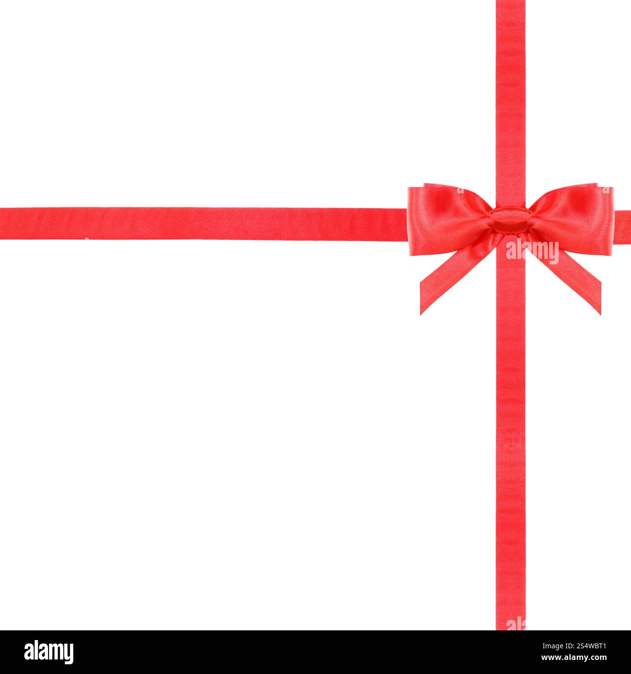 one red satin bow in upper right corner and two intersecting ribbons ...