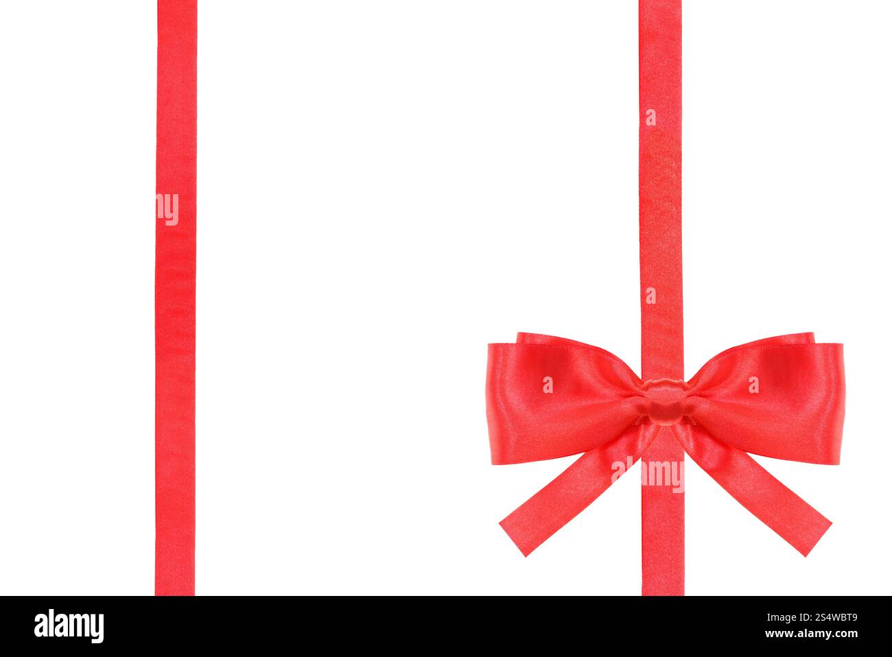 one red satin bow in lower right corner and two vertical ribbons ...