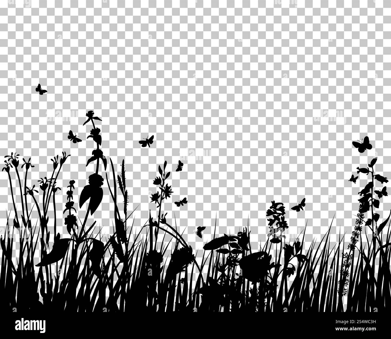 Meadow silhouette with transparency grid on back. Vector Illustration ...