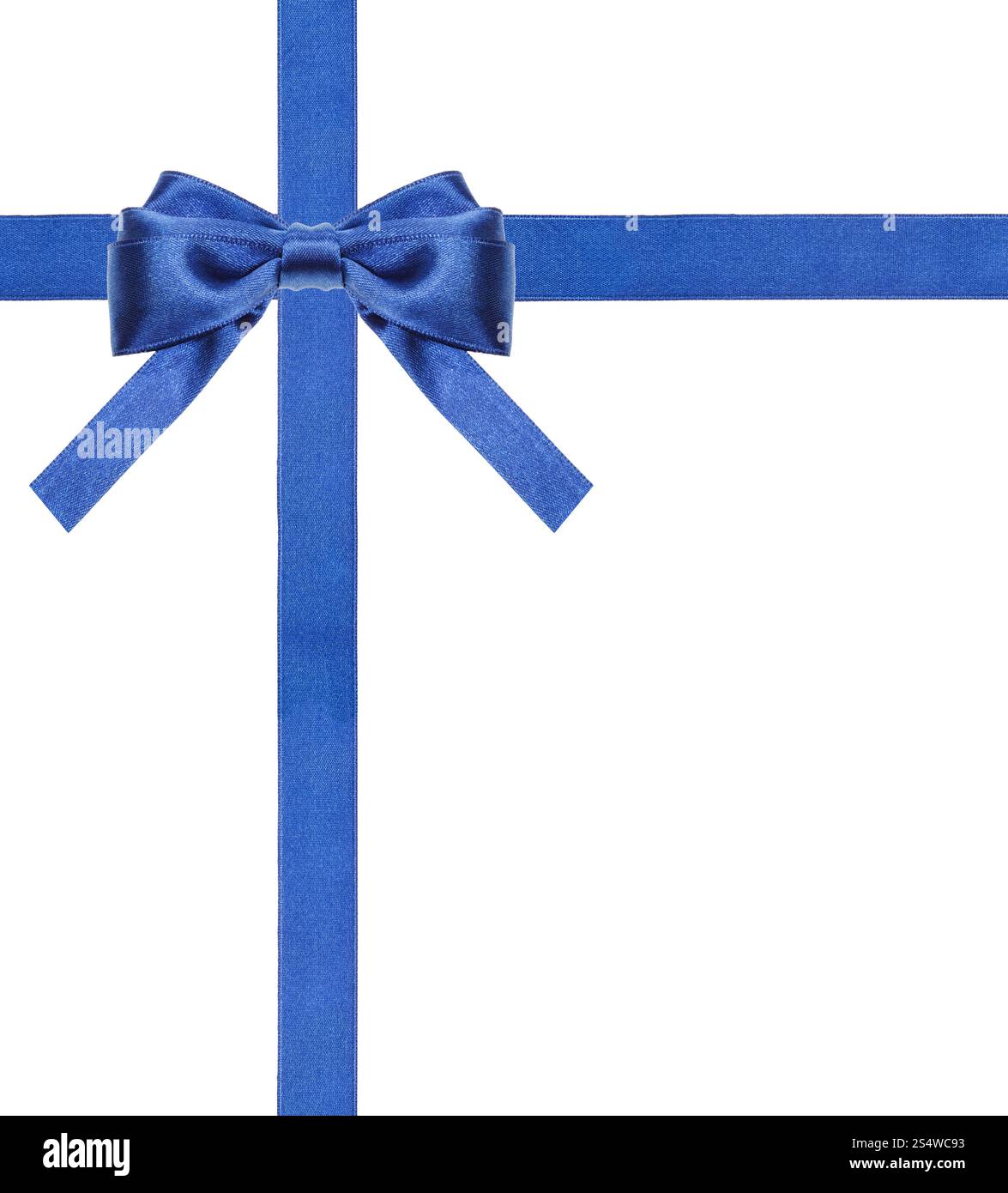 one blue satin bow in upper left corner and two intersecting narrow ...