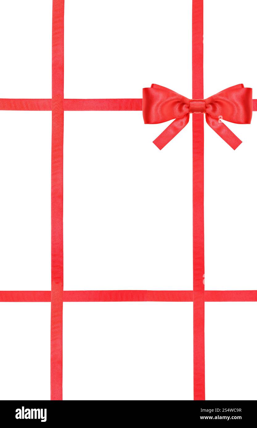 one red satin bow in upper right corner and four intersecting ribbons ...