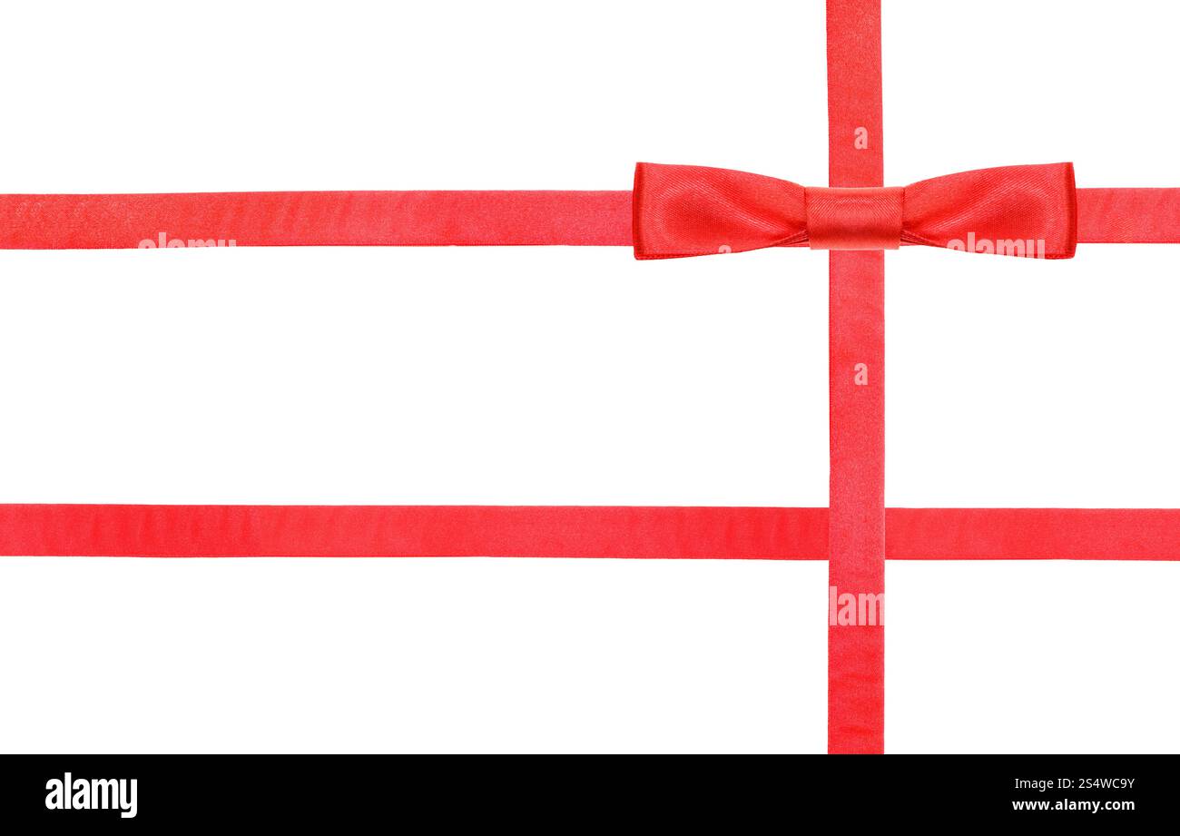 one red satin bow knot in upper right corner and three intersecting ...