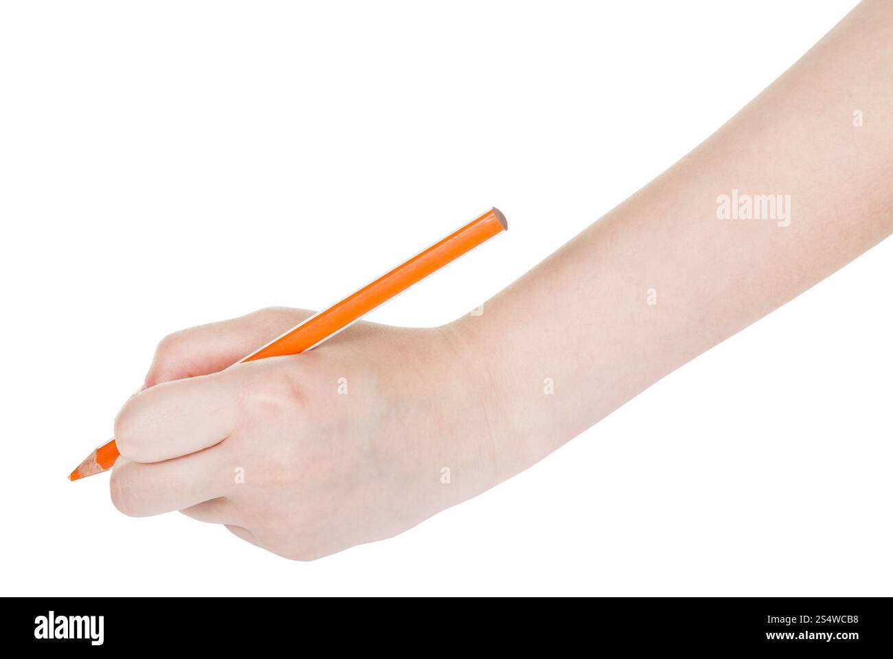 hand drafts by orange pencil isolated on white background Stock Photo ...