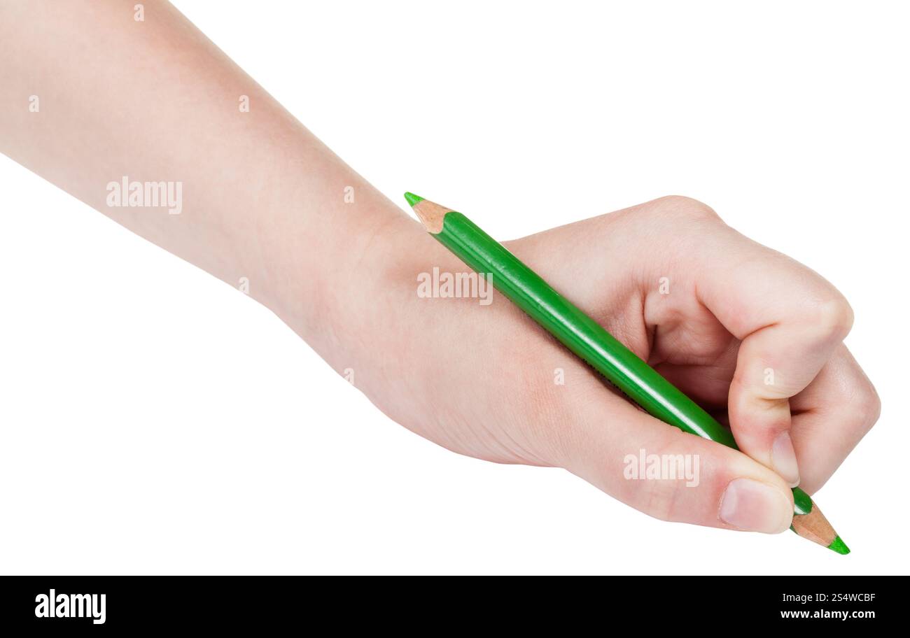 hand drafts by green pencil isolated on white background Stock Photo ...