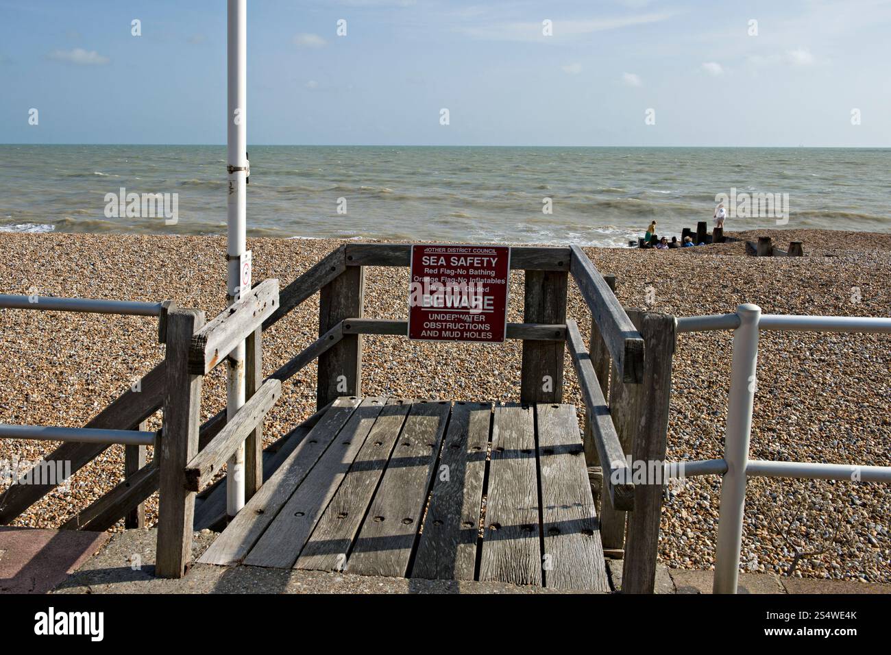 A beachside sign in Bexhill, Kent, UK warning swimmers of dangerous ...