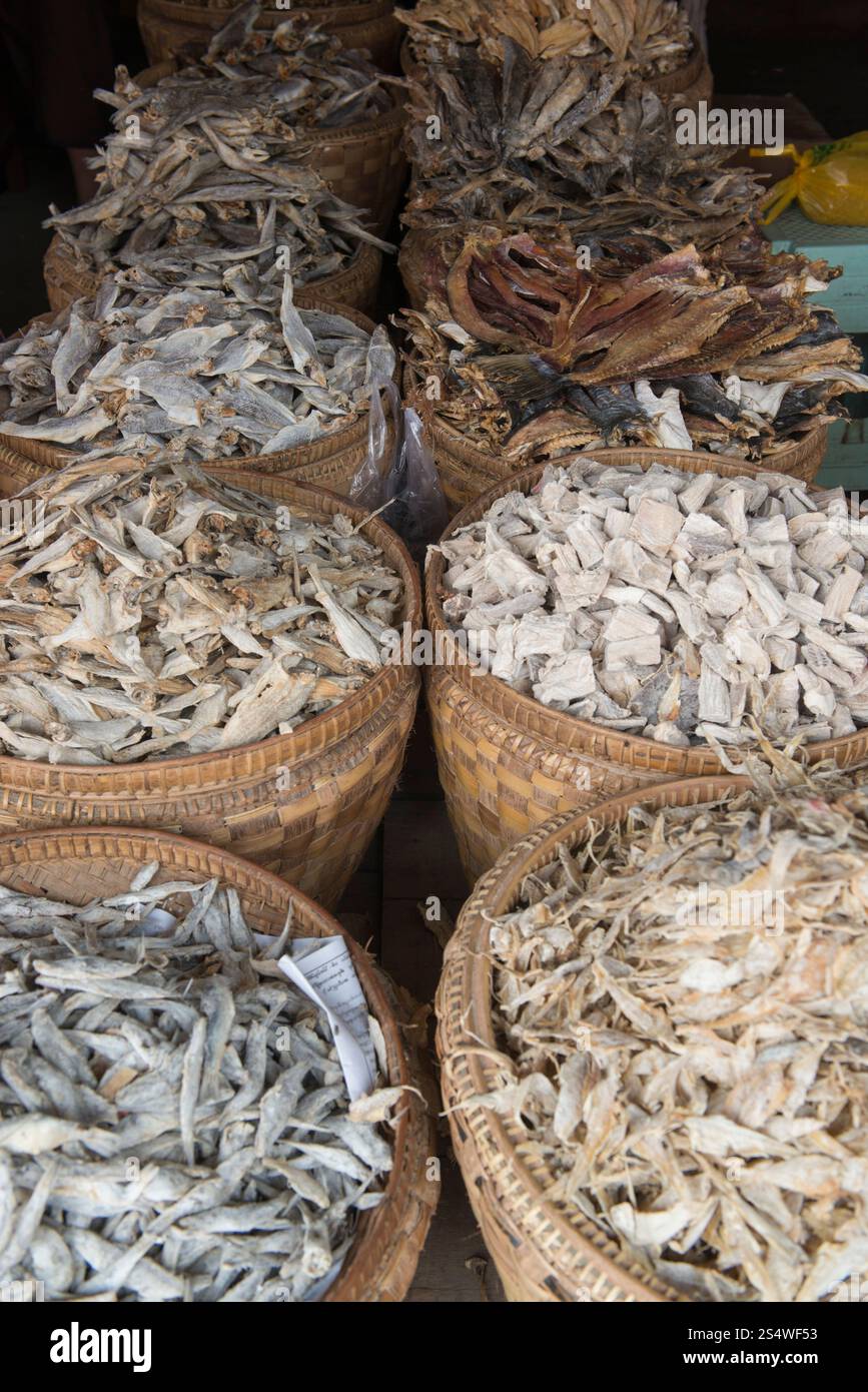 a fish market at a marketstreet in the City of Mandalay in Myanmar in ...