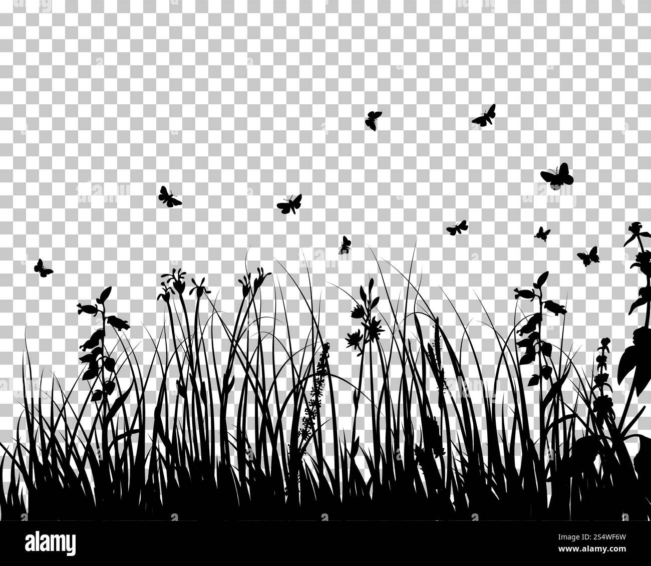 Meadow silhouette with transparency grid on back. Vector Illustration ...