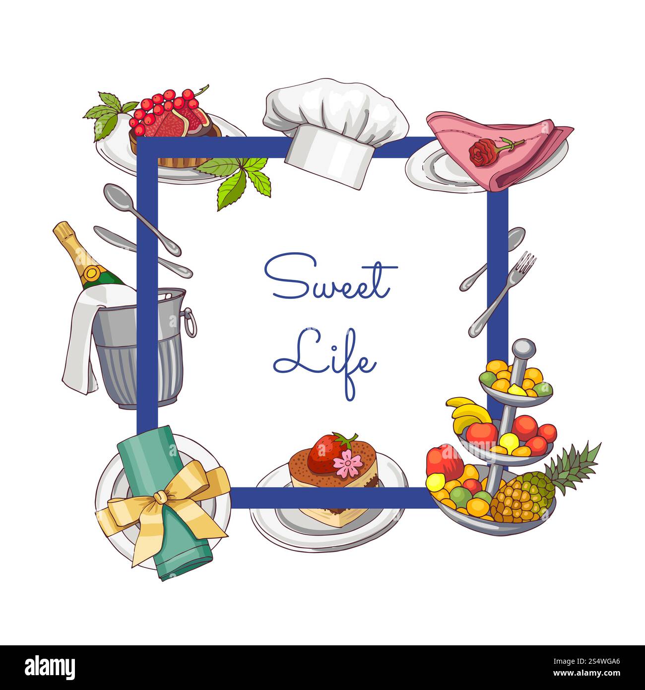 Vector hand drawn restaurant or room service elements flying around ...