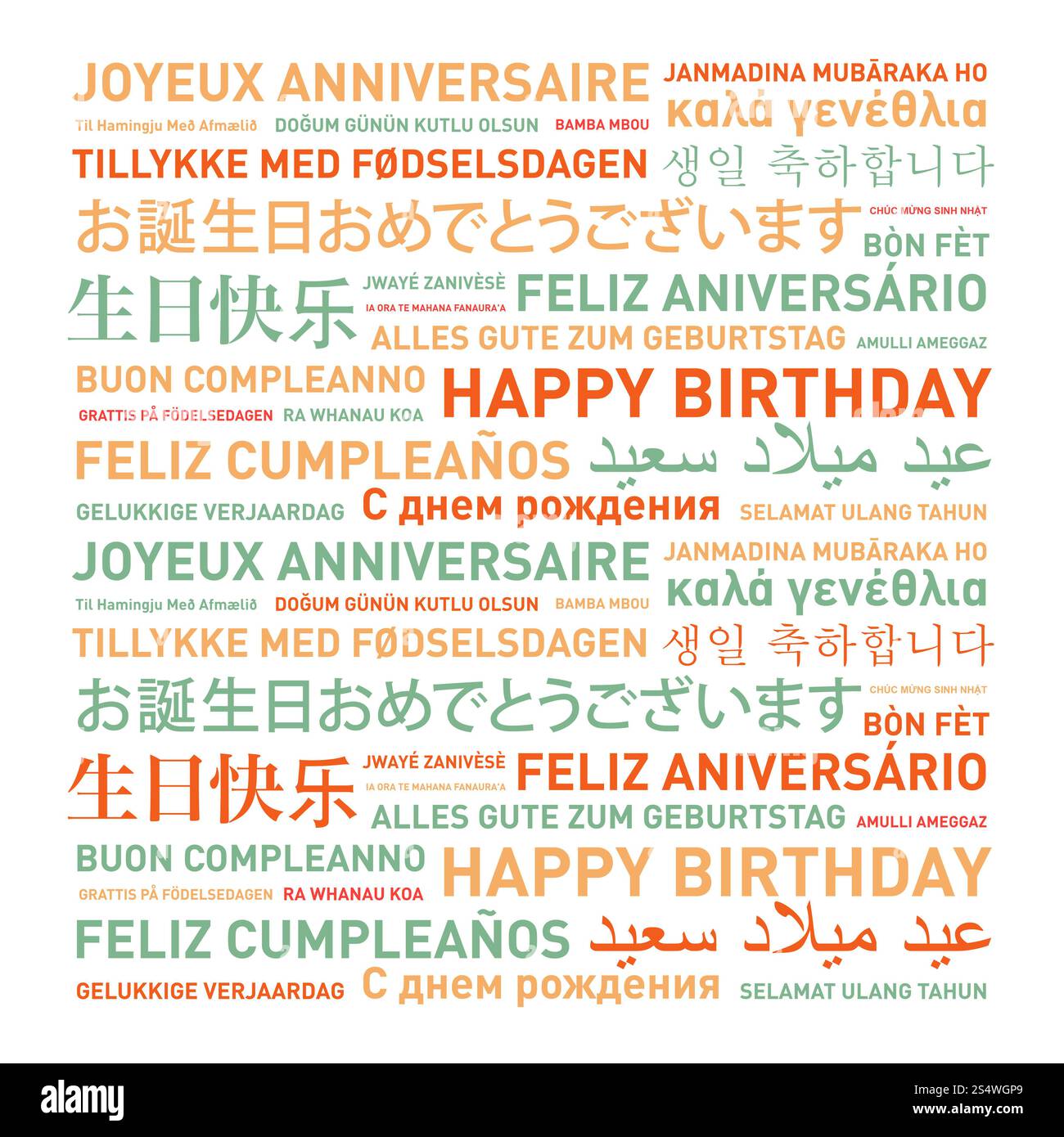 Happy birthday from the world. Different languages celebration card ...