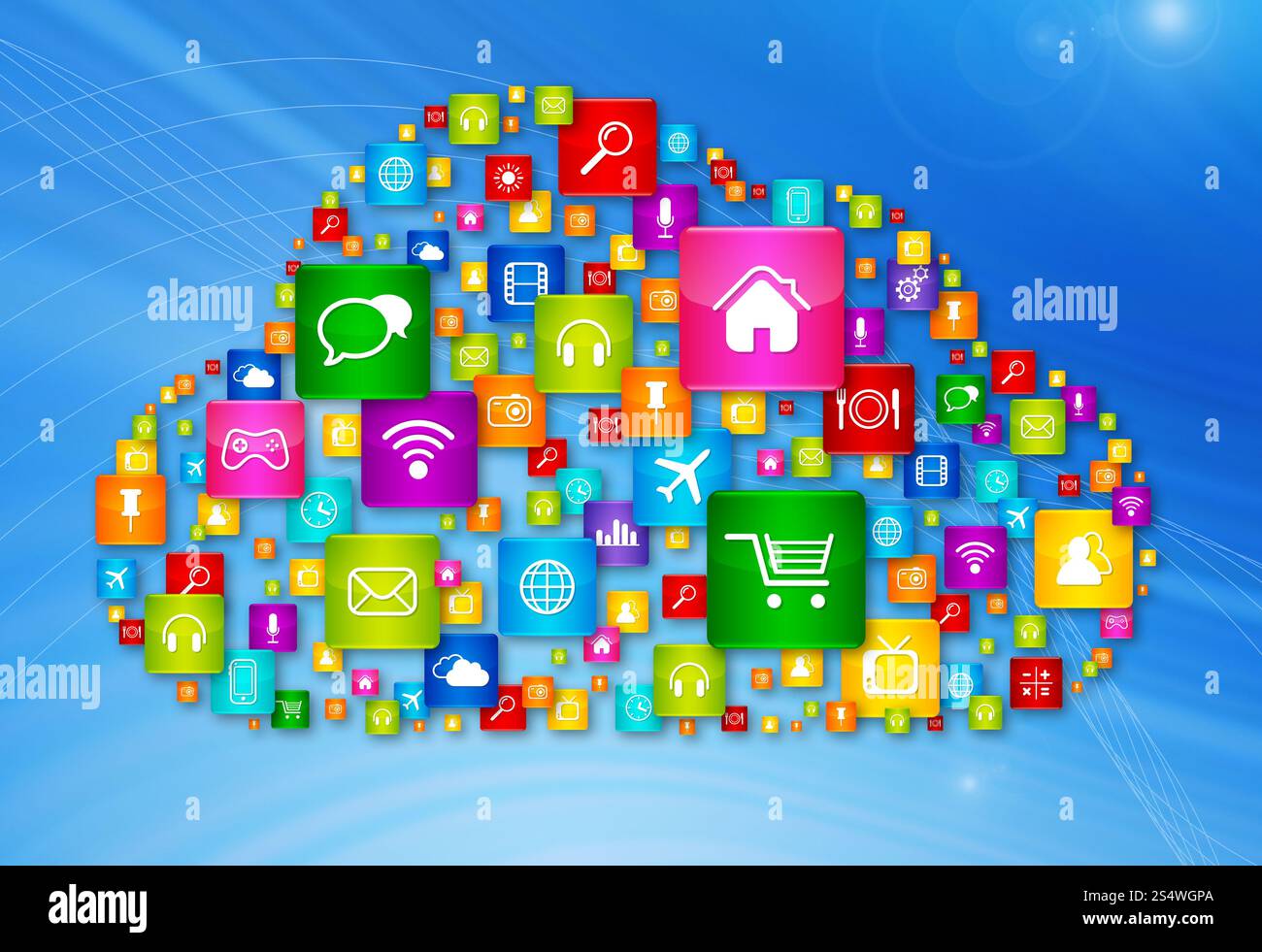 Cloud Computing symbol. apps icons set isolated on blue high tech ...