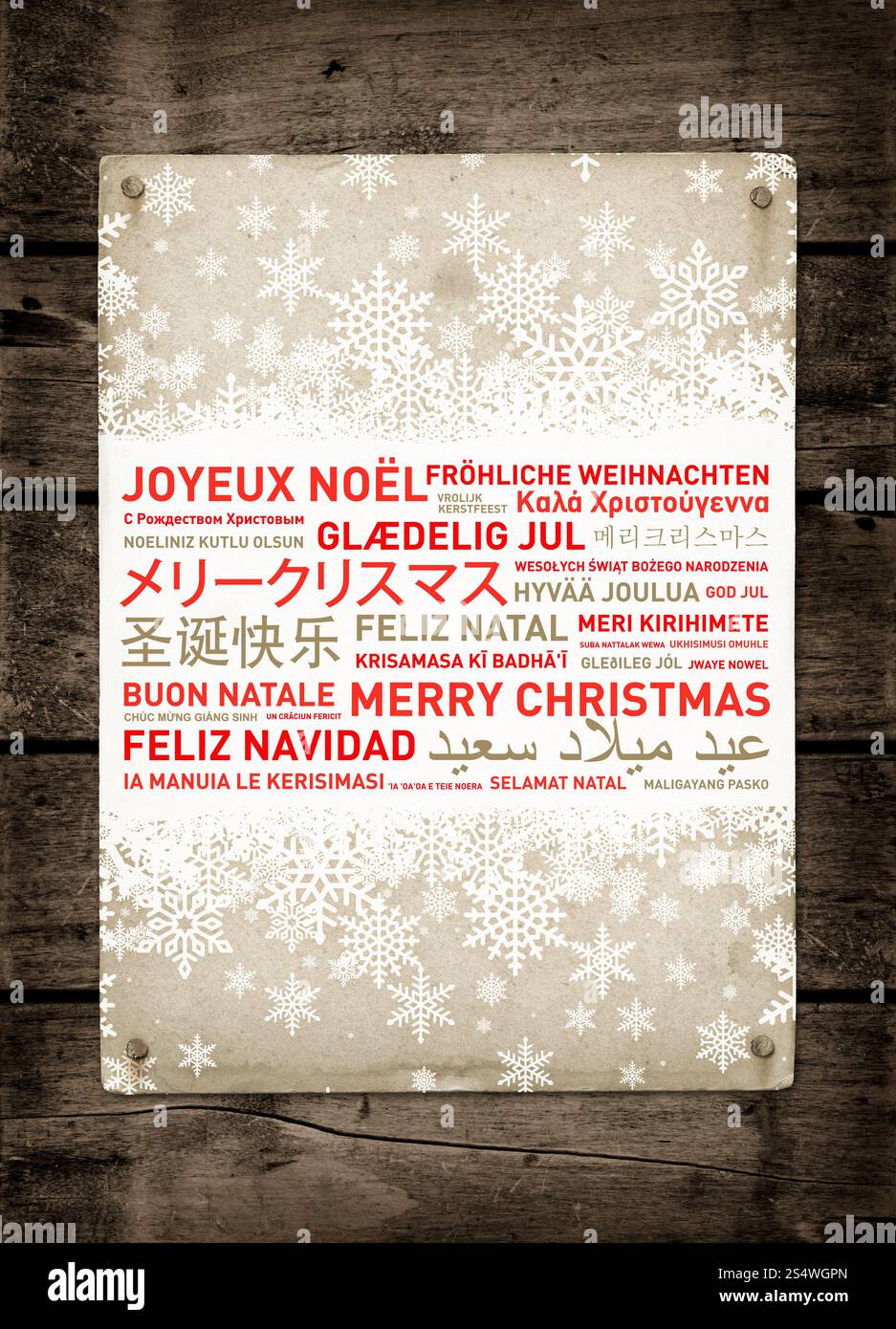 Merry christmas from the world. Different languages celebration vintage ...