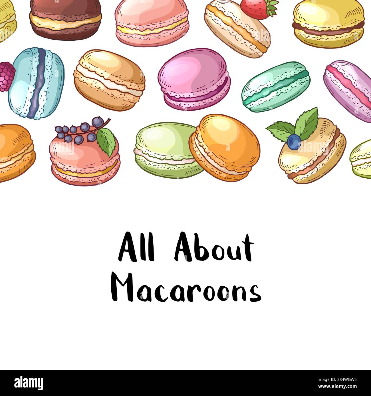 Vector banner background with colored hand drawn macaroons and ...