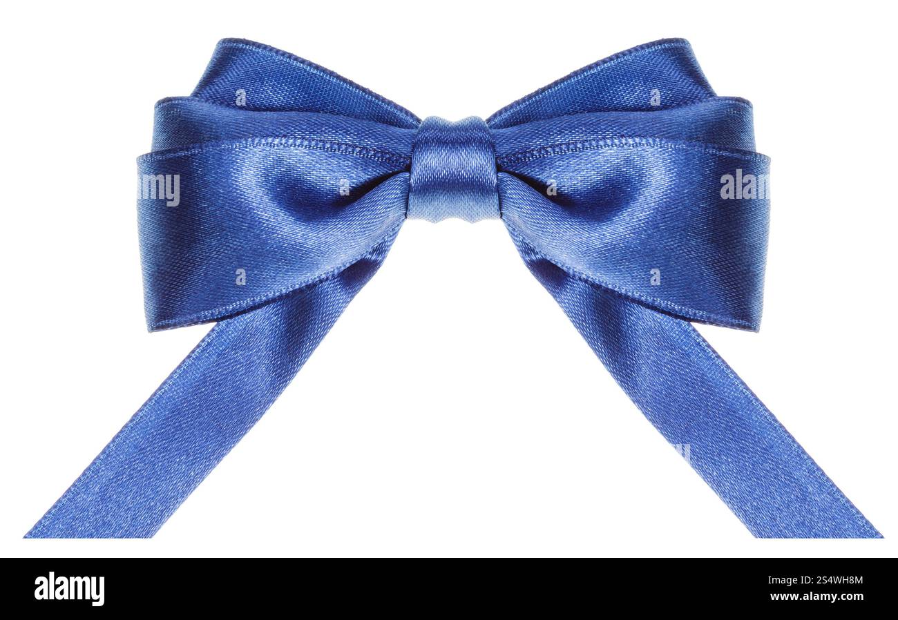 symmetric blue satin ribbon bow with horizontal cut ends isolated on white background Stock ...