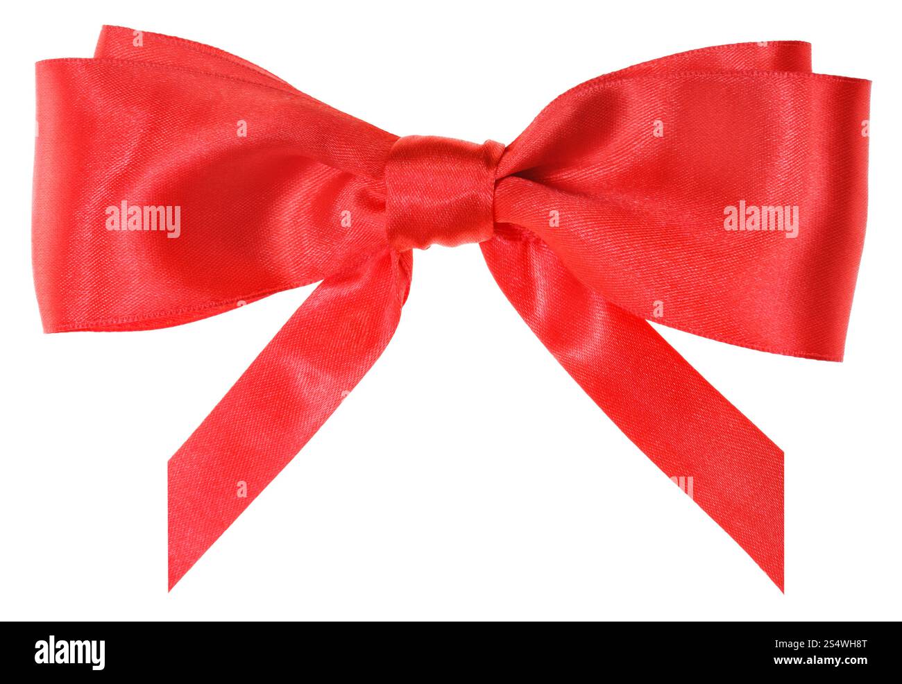 real red silk ribbon bow with vertically cut ends isolated on white ...