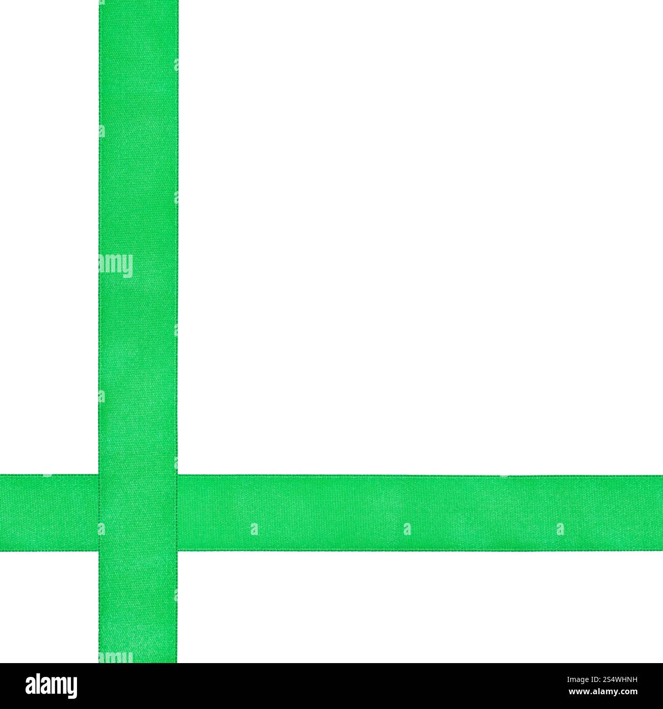 two crossing green satin ribbons isolated on white background Stock ...
