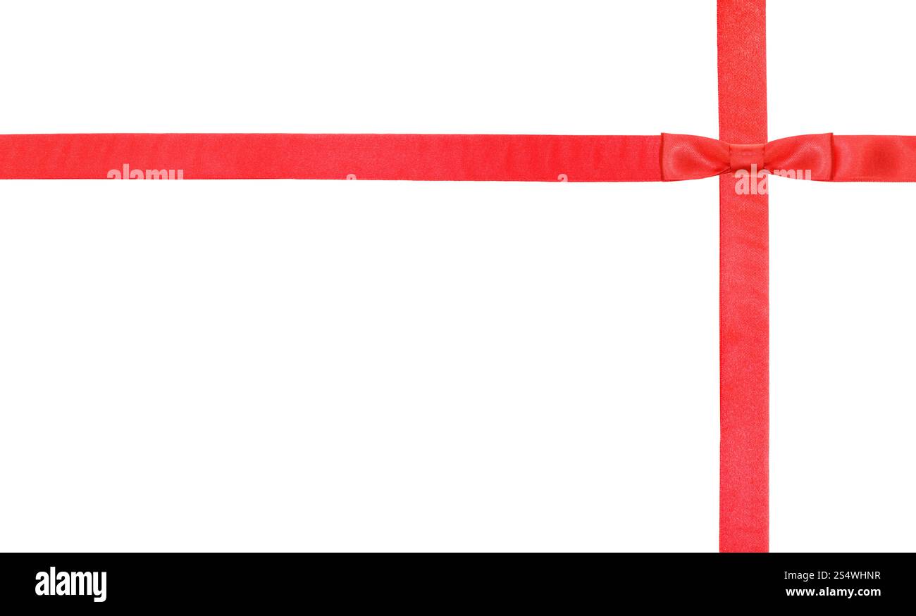 one red satin bow knot upper right corner and two intersecting ribbons ...