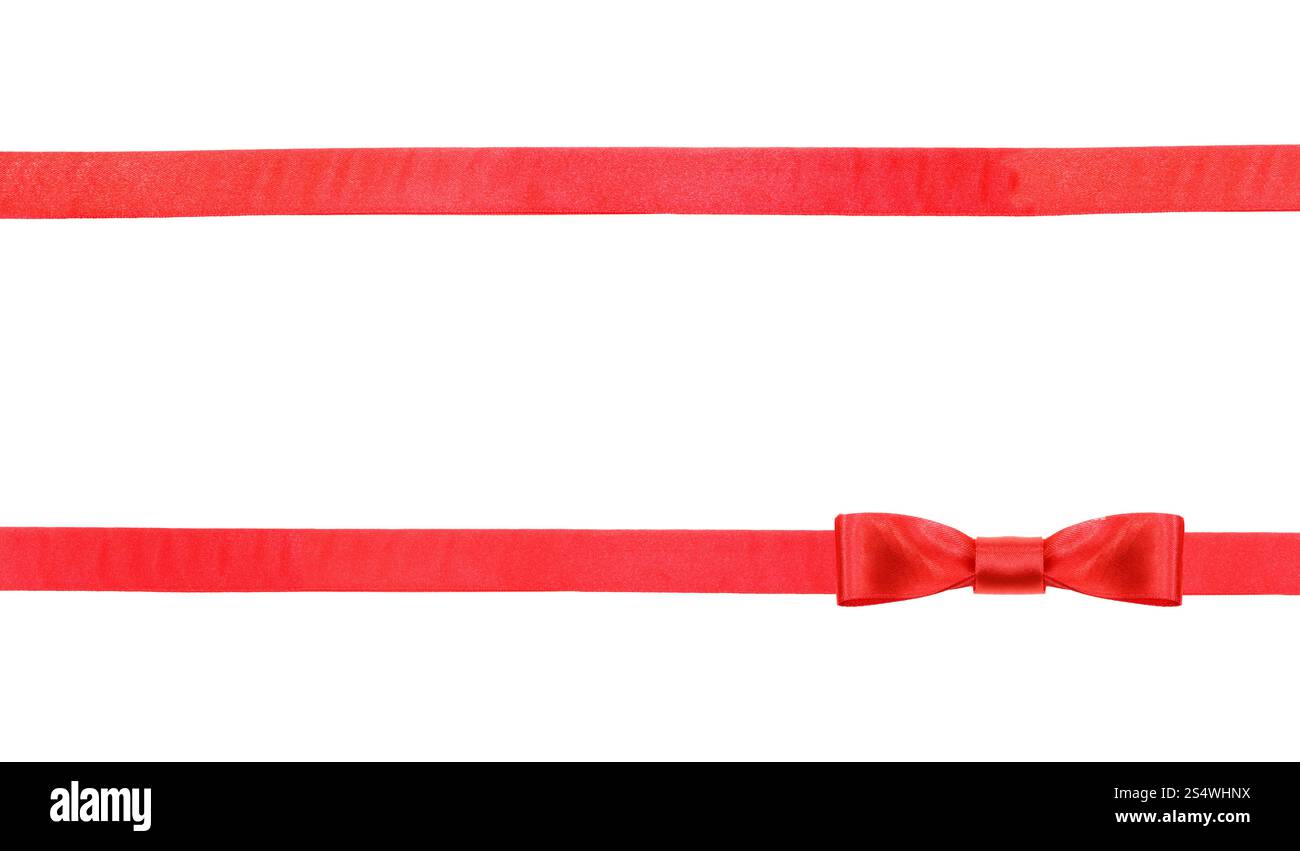 one red satin bow knot in lower right corner and two horizontal ribbons ...