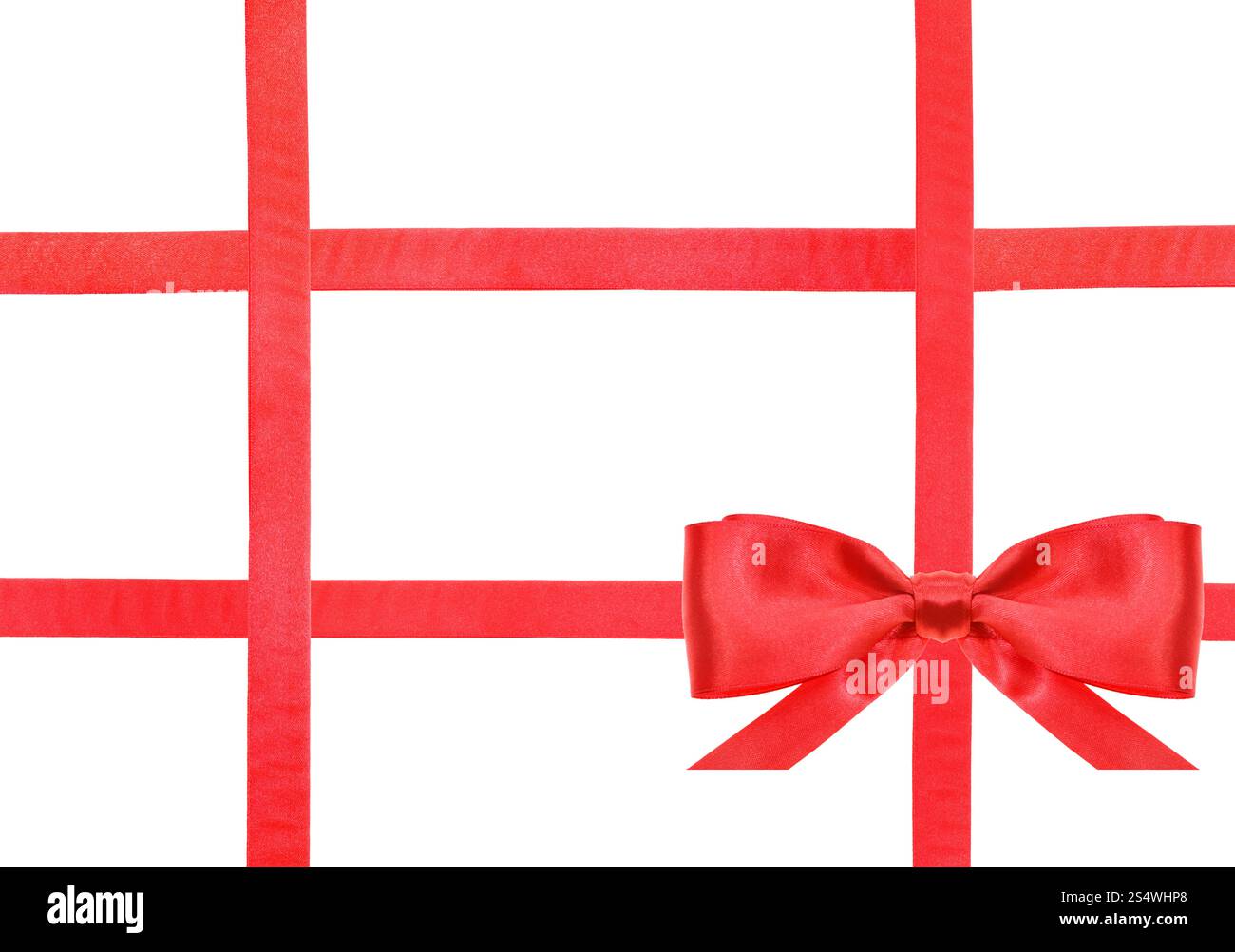 one red satin bow in lower right corner and four intersecting ribbons ...