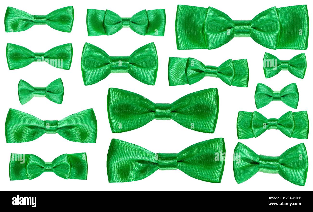 set of various green satin bow knots isolated on white background Stock ...