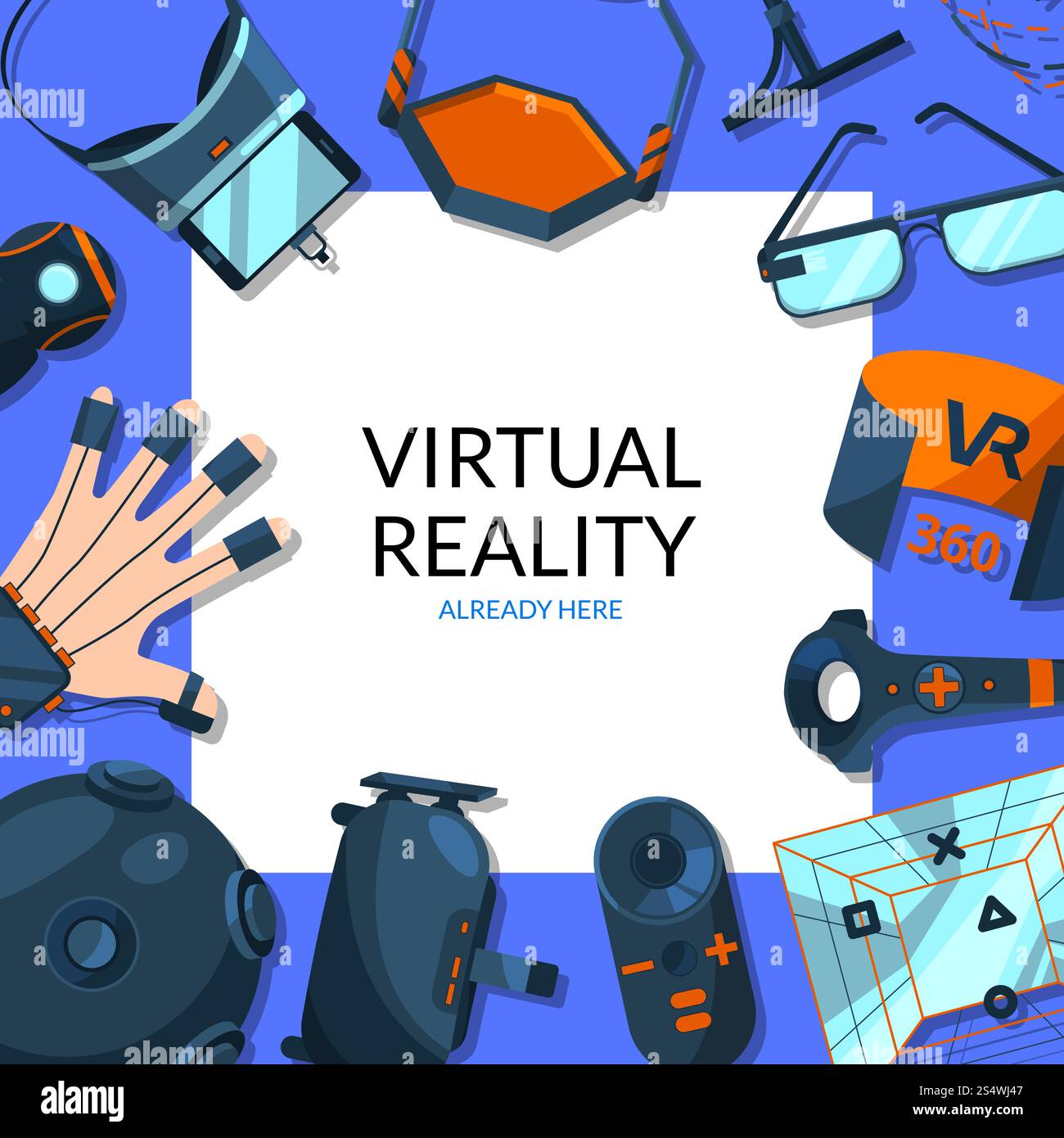 Vector background with flat style virtual reality elements around ...