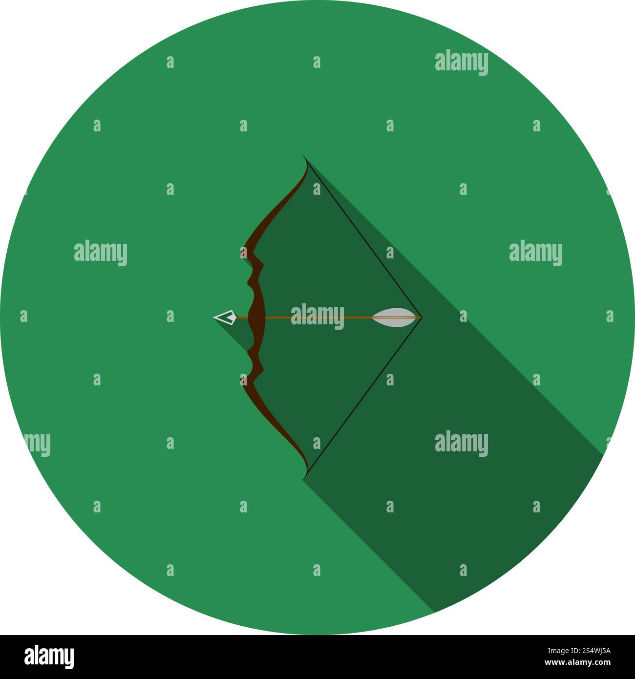 Bow With Arrow Icon. Flat Circle Stencil Design With Long Shadow ...