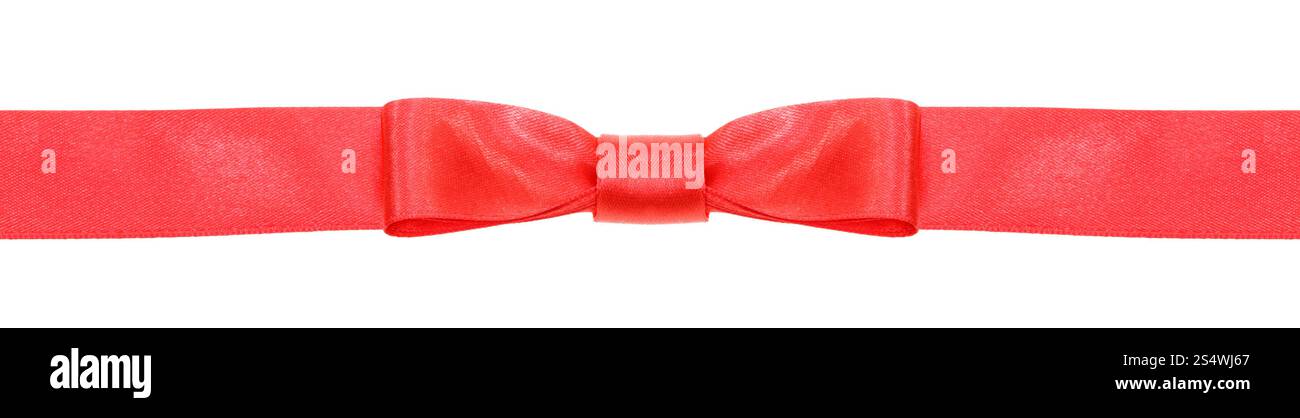 symmetrical red bow knot on narrow satin ribbon isolated on white ...