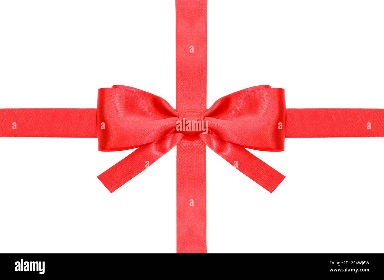 symmetrical red bow with square cut ends on intersection of two red ...