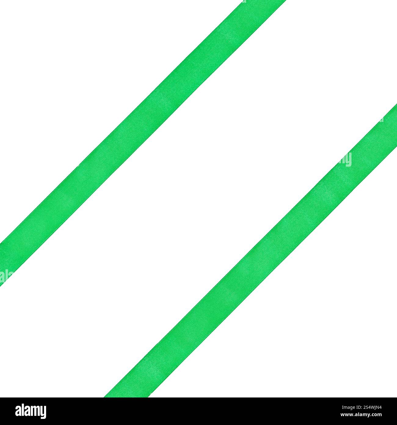 two diagonal parallel green satin bands isolated on white background ...