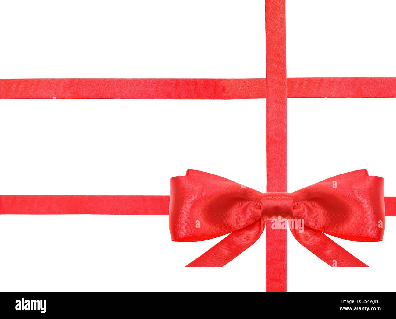 one red satin bow in lower right corner and three intersecting ribbons ...