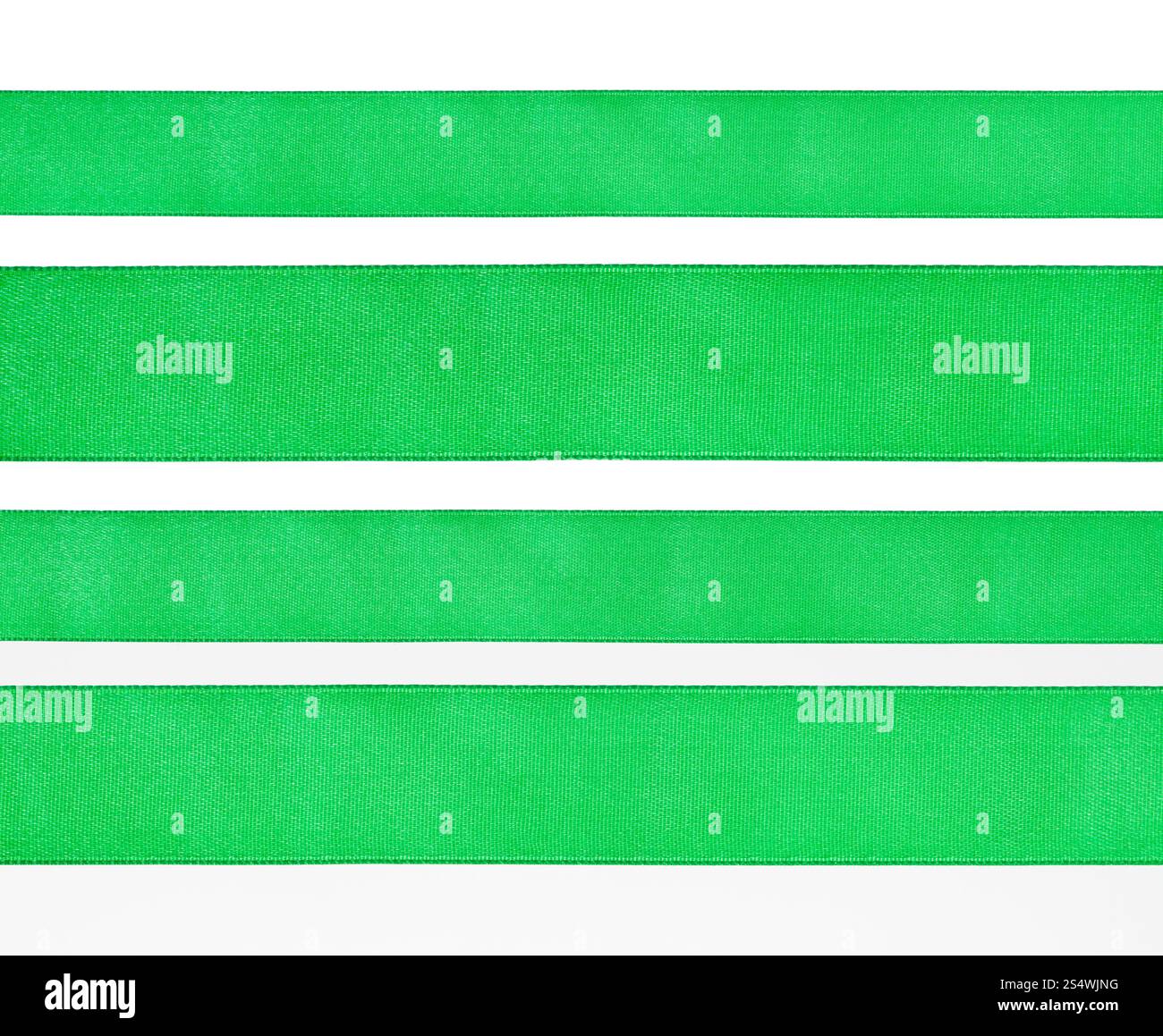 set of green satin strips isolated on white background Stock Photo - Alamy
