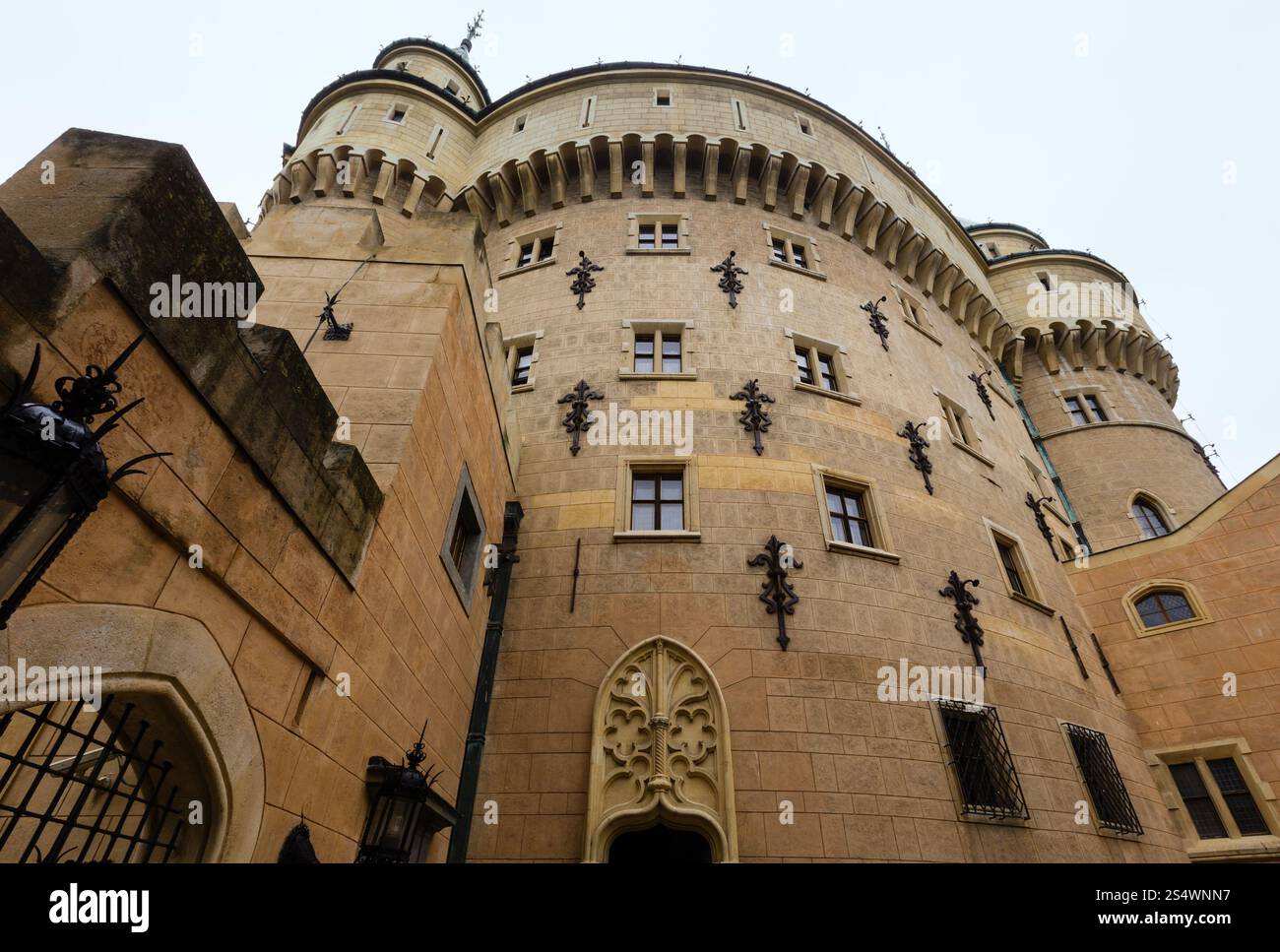 Wall of Bojnice Castle (Slovakia). Summer. Built in the 12th century ...