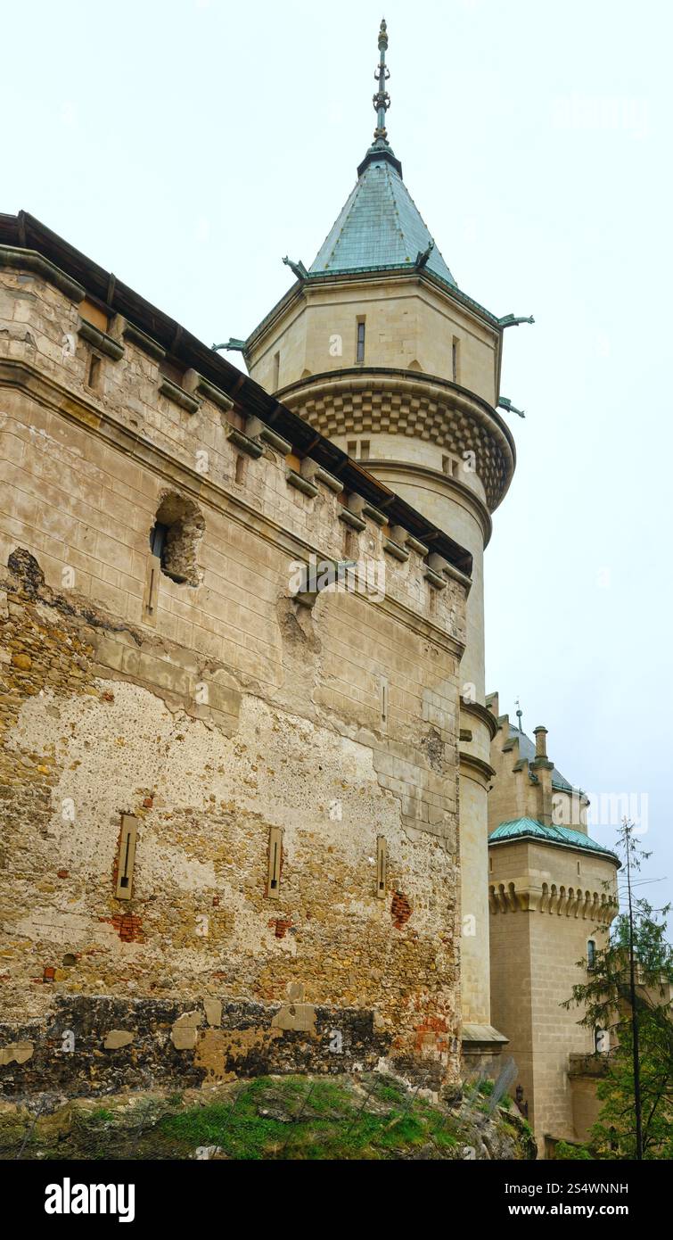 Wall of Bojnice Castle (Slovakia). Summer. Built in the 12th century ...