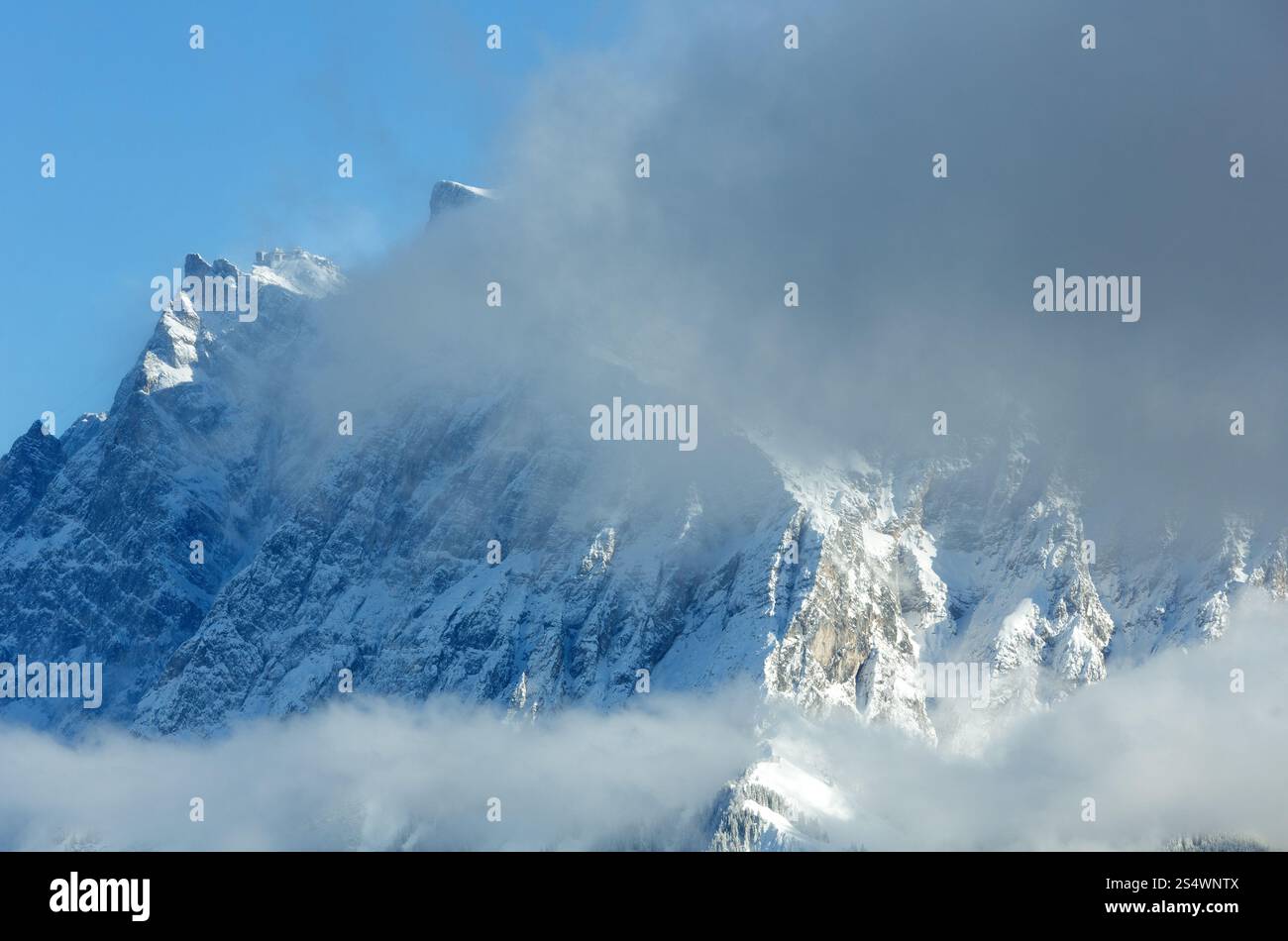Winter Zugspitze mount (mountain top is close) view from Fern Pass ...