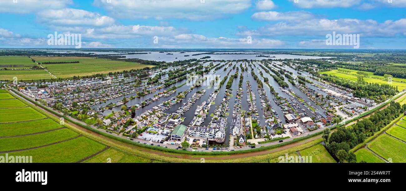 Aerial panorama from the village Scheendijk in a typical dutch watery ...