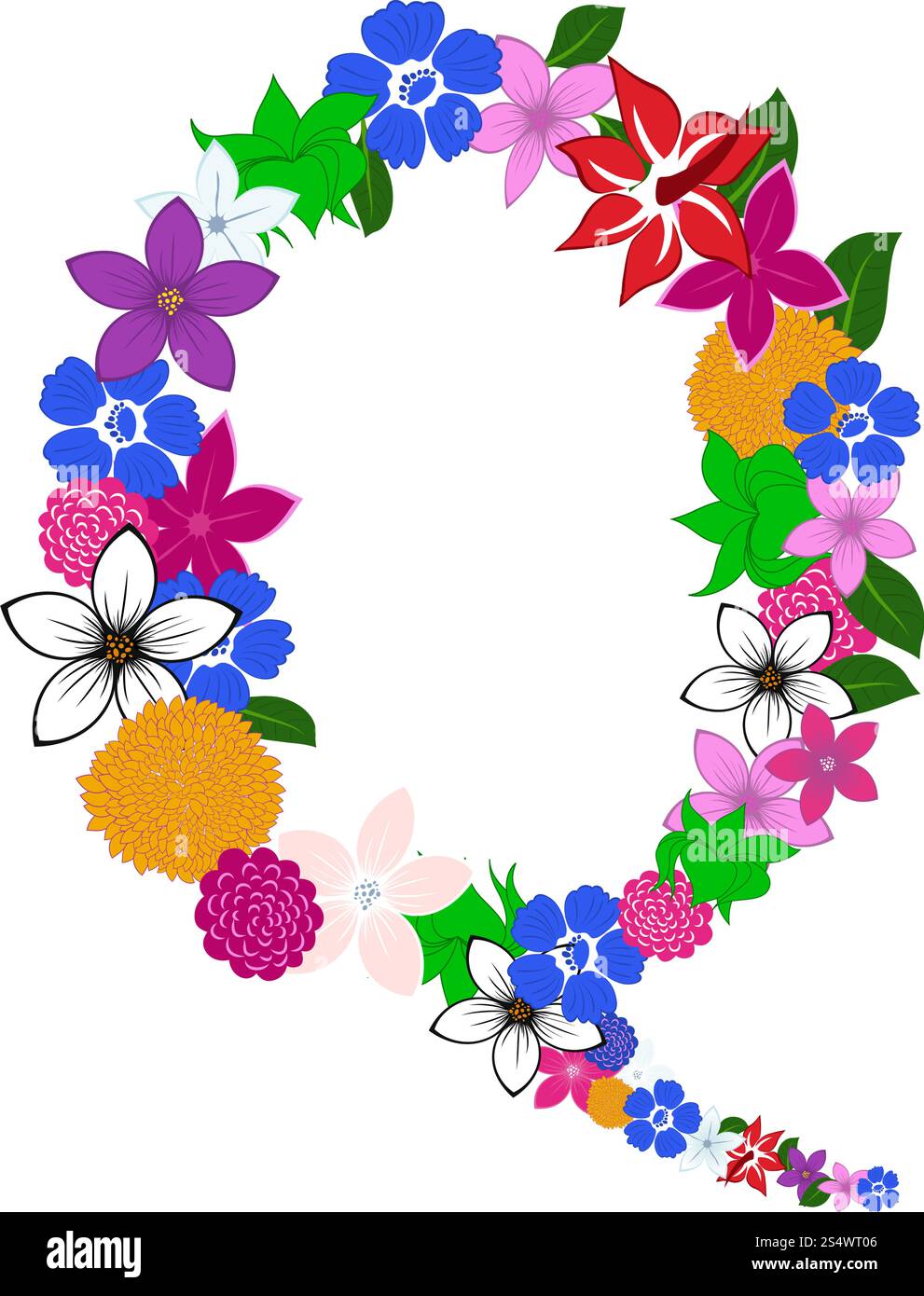 Floral Alphabet Letter. Colorfull on White Design. Vector illustration ...