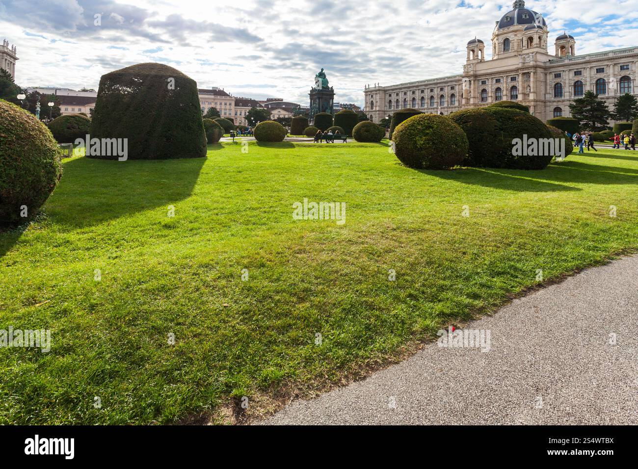 travel to Vienna city - green lawn on Maria Theresien Platz and view of ...