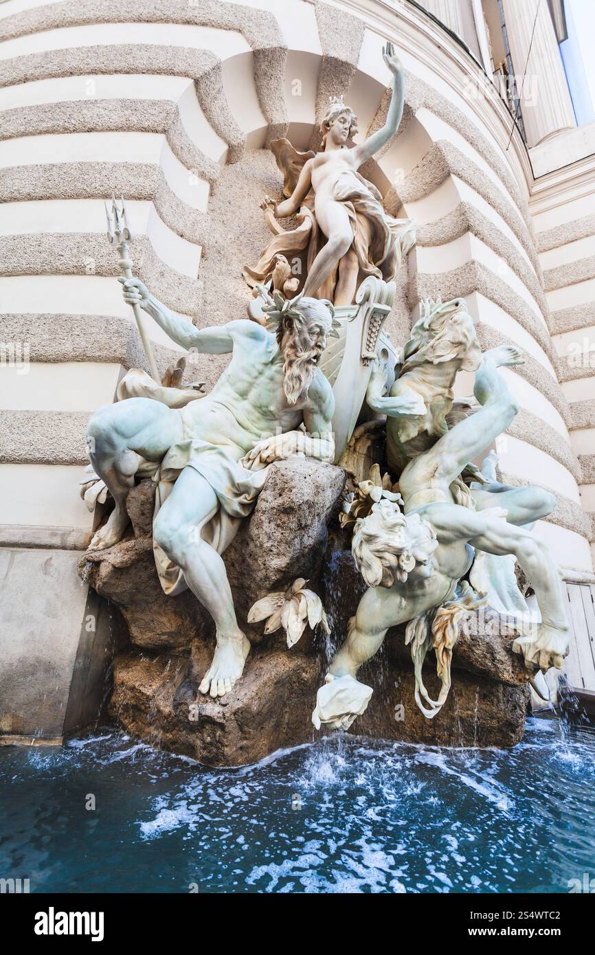 travel to Vienna city - fountain The power of the Sea at Michaelertrakt ...