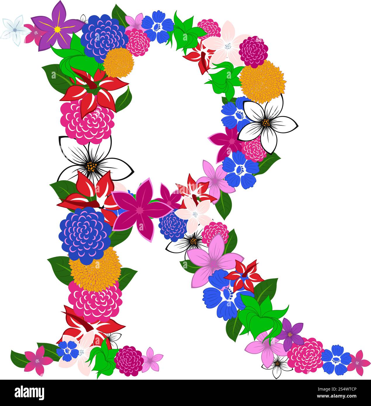 Floral Alphabet Letter. Colorfull on White Design. Vector illustration ...