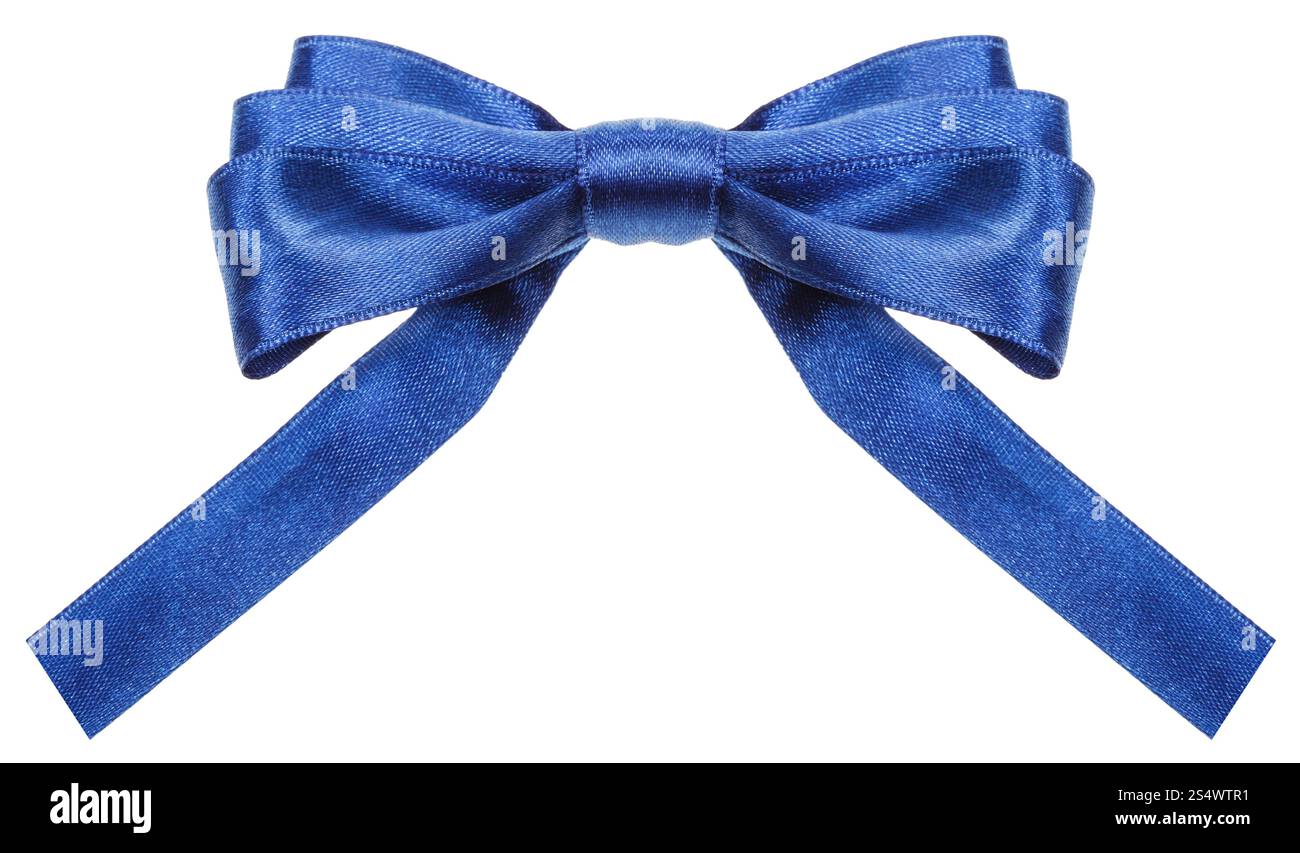 symmetrical blue satin ribbon bow with square cut ends isolated on white background Stock Photo ...